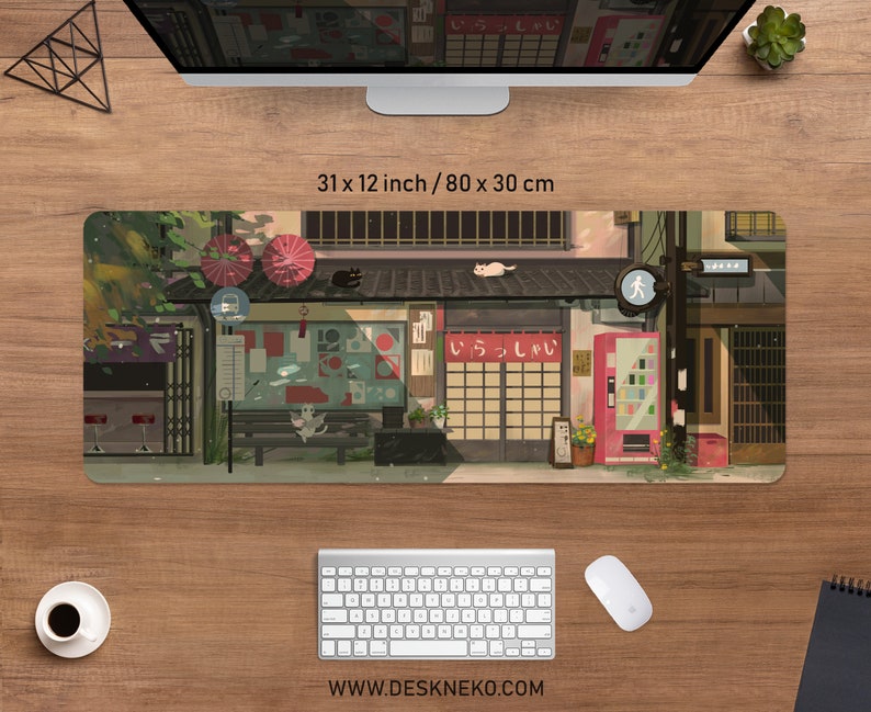 Cat Cafe Desk Mat Lo Fi Anime Mousepad Aesthetic Kawaii - Etsy