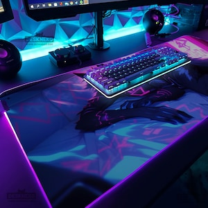 Furry Desk Mat, Large Mouse Pad LED: Gaming Deskmat RGB, Neon Dog Fox ...