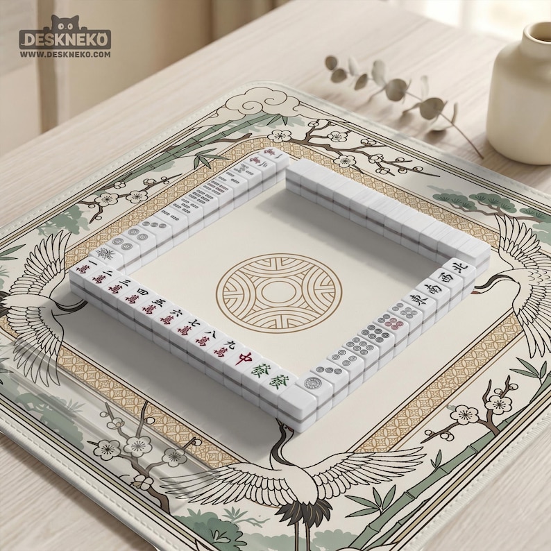 Mahjong Table Mat, Crane Bamboo Mahjong Game Mat, American Riichi ...
