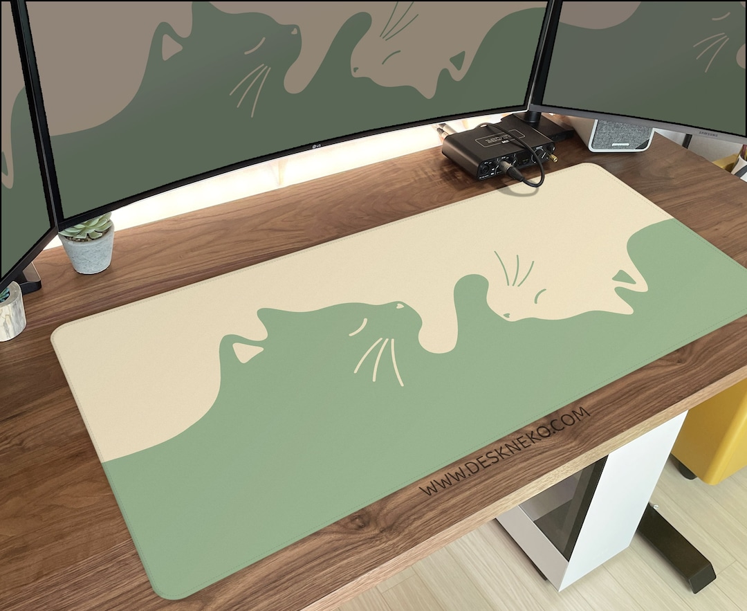 Cute Cats Deskmat, Matcha Green Mousepad Minimalist, Kawaii Cat Sage ...