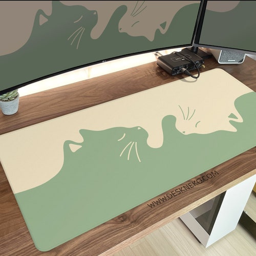 Cute Cats Deskmat Matcha Green Mousepad Minimalist Kawaii - Etsy