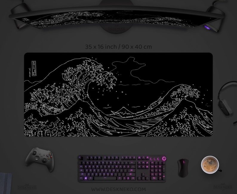 Gaming Mousepad Black and White LED Mouse Pad Wave Large - Etsy