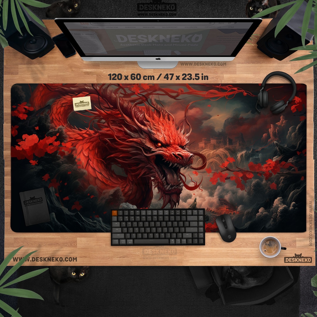 Red Dragon Desk Mat, Japanese Mouse Pad, Large Gaming Mousepad Led, Rgb ...