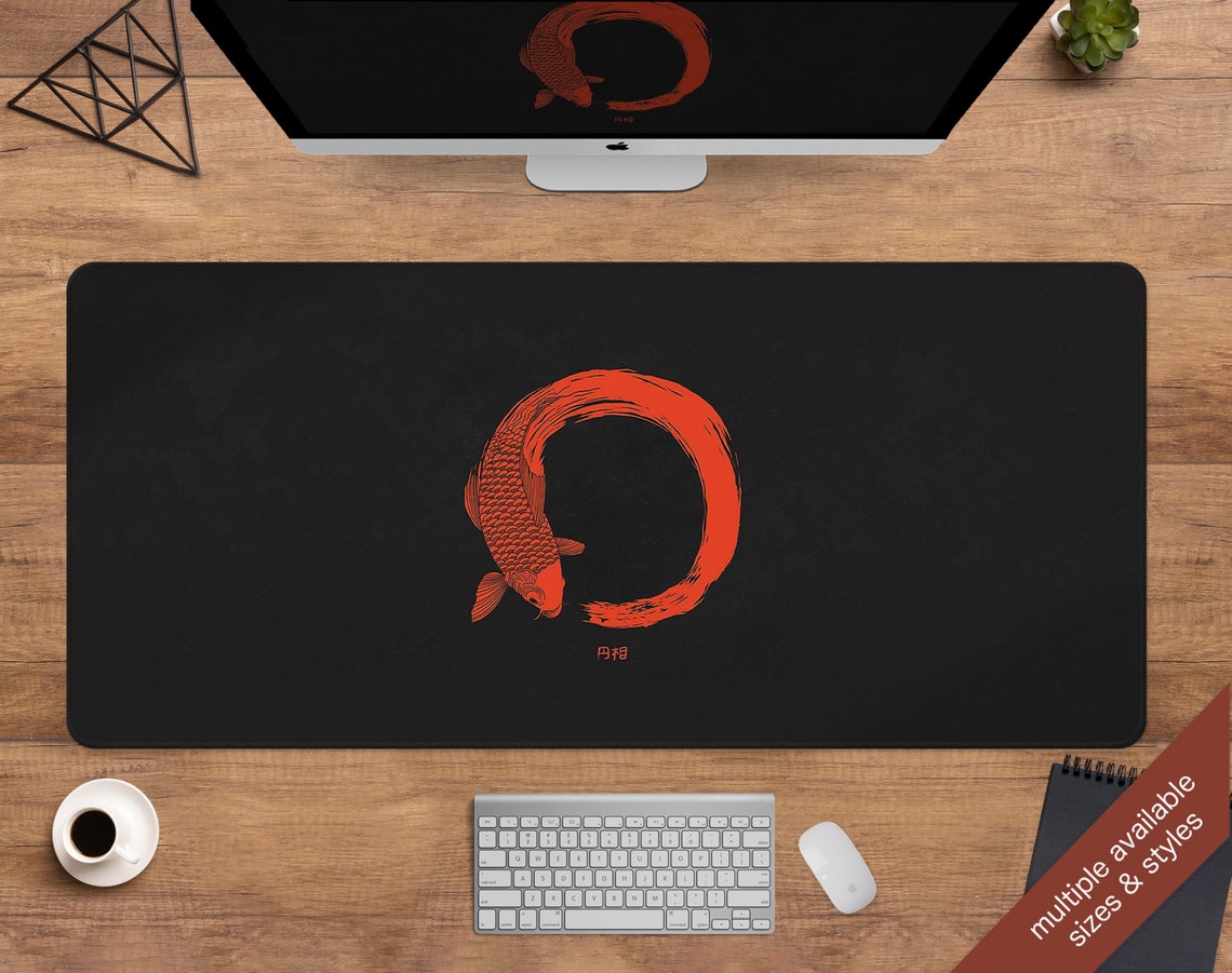 Japanese Desk Mat Koi Enso Black and Red Mousepad Xl Japan - Etsy