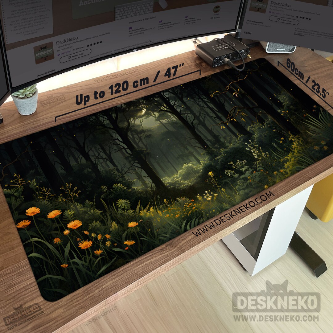 Dark Forest Desk Mat Mouse Pad, Enchanted Green Nature Deskmat Xl ...