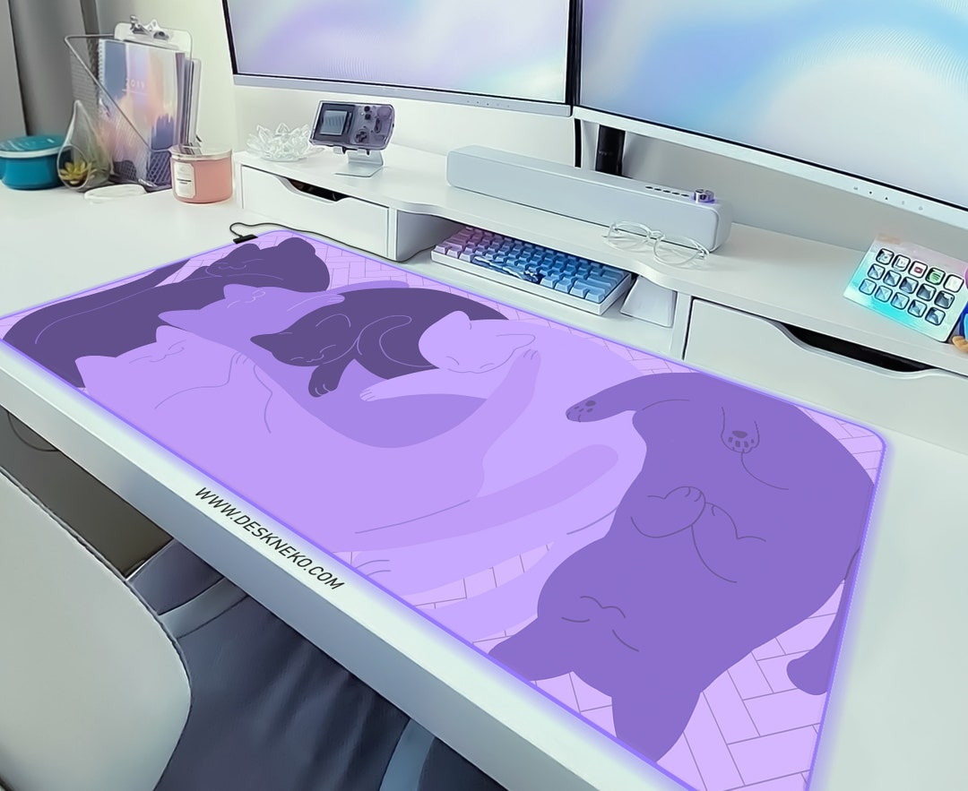 Purple Deskmat Kawaii Mousepad Cute Cats, Large Gaming Mouse Pad ...