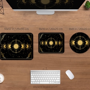 Celestial Desk Mat, Moon Phases Mousepad, Witchy Mouse Pad Large, Black ...