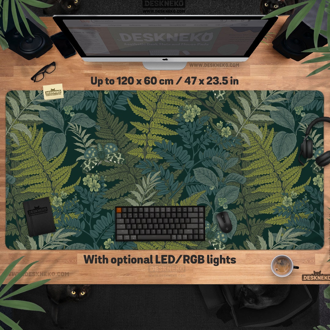 Green Nature Desk Mat: Forest Plants Mouse Pad, Botanical Mousepad Xl ...