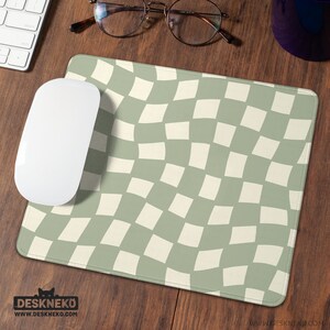 Checkered Desk Mat Green, Sage Beige Mouse Pad Large, Retro Hippie Boho ...