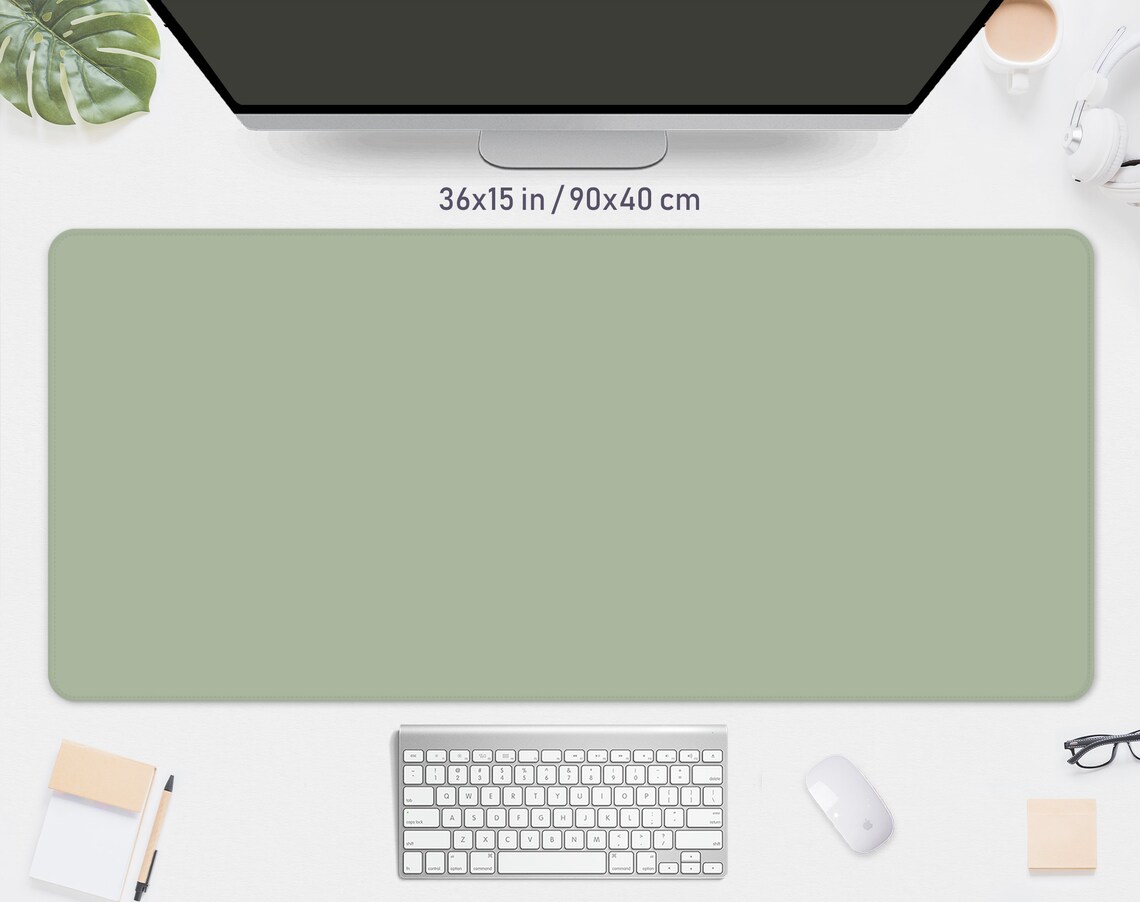 Sage Green Desk Mat Mousepad, Minimalistic Boho Neutral Pastel, Big ...