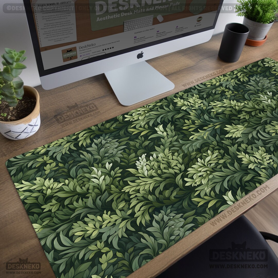 Green Desk Mat: Nature Mouse Pad, Forest Plants Mousepad Xxl, Leather ...