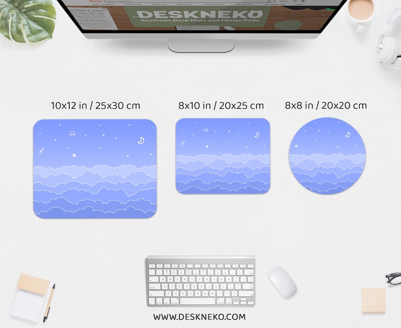 Blue Desk Mat Kawaii Cute Mouse Pad Aesthetic Light Blue - Etsy