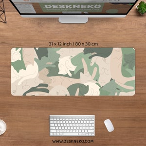 Cute Cats Desk Mat Large, Sage Green Mouse Pad Matcha, Beige off White ...