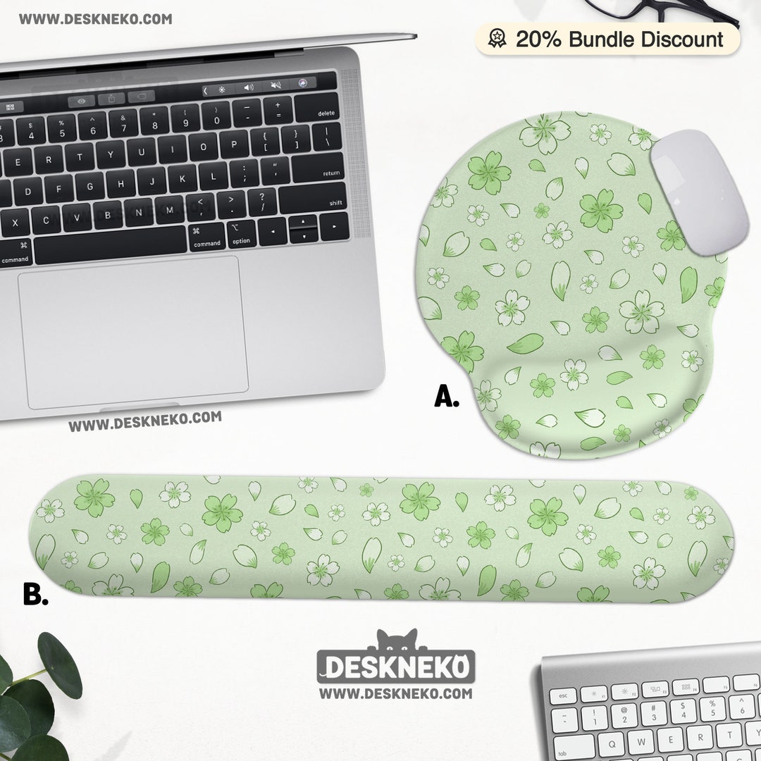 Lime Green Floral Mouse Pad: Keyboard Wrist Rest, Cute Ergonomic ...