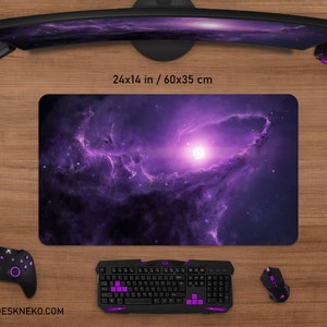 Space Desk Mat Galaxy Mousepad Nebula, Purple Sky Stars Moon Planet ...
