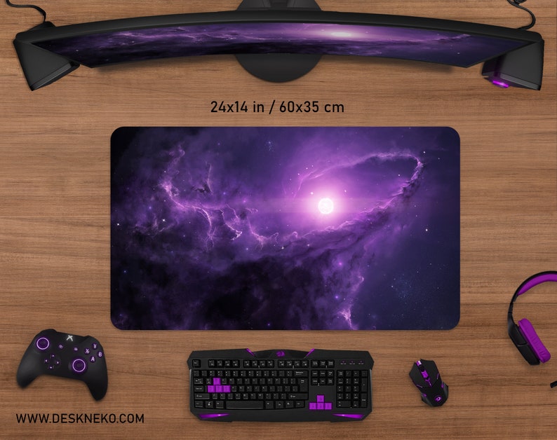 Space Desk Mat Galaxy Mousepad Nebula Purple Sky Stars Moon - Etsy