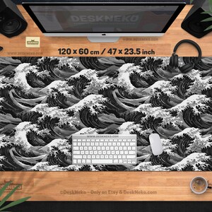 Great Wave Desk Mat, Japanese Mouse Pad XL, Black and White, Large ...