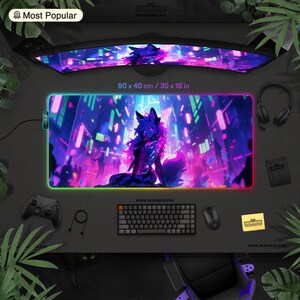 Furry Desk Mat, Large Mouse Pad LED: Gaming Deskmat RGB, Purple Pink ...