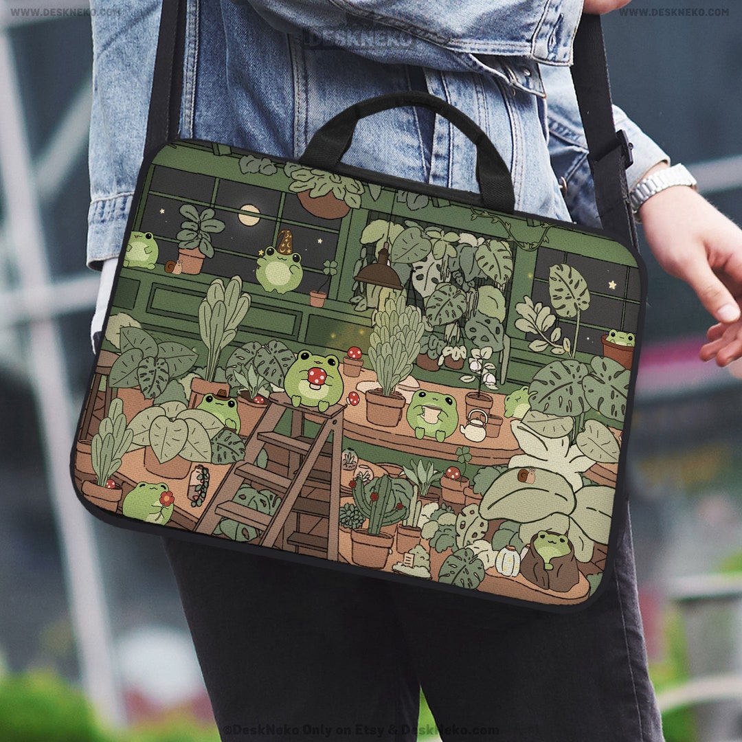 Cute Frogs Laptop Sleeve, Kawaii Green Computer Bag for Kids/women ...