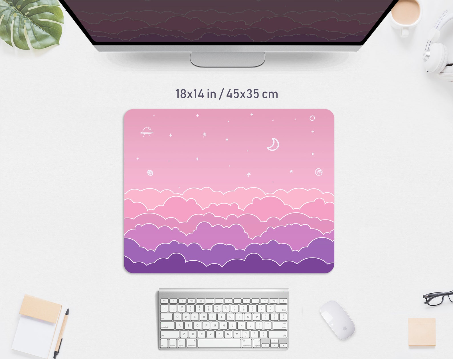 Cute Pink Desk Mat Mousepad, Gaming Deskmat Pastel Clouds, Kawaii ...