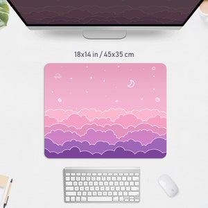 Cute Pink Desk Mat Mousepad, Gaming Deskmat Pastel Clouds, Kawaii ...