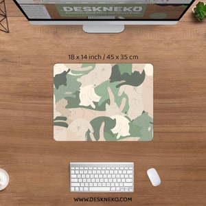 Cute Cats Desk Mat Large, Sage Green Mouse Pad Matcha, Beige off White ...