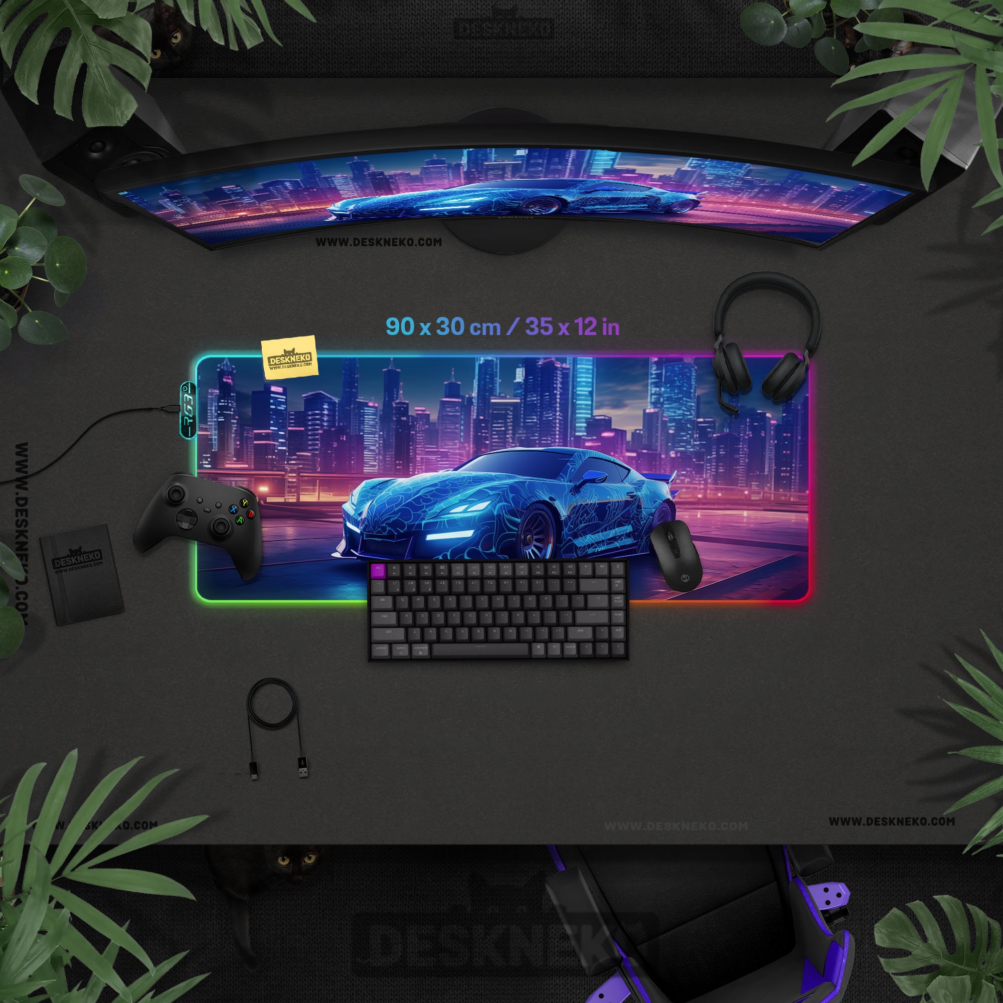 Race Car Mouse Pad LED: Gaming Desk Mat RGB, Neon Purple Cyberpunk ...