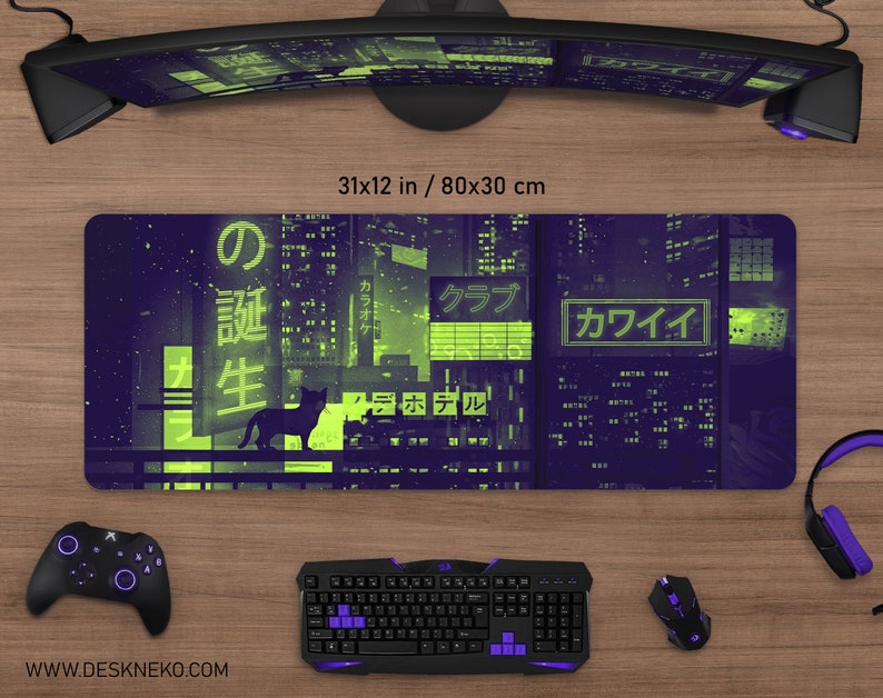 Vaporwave Desk Mat RGB Gaming Mousepad Deskmat Neon Green - Etsy
