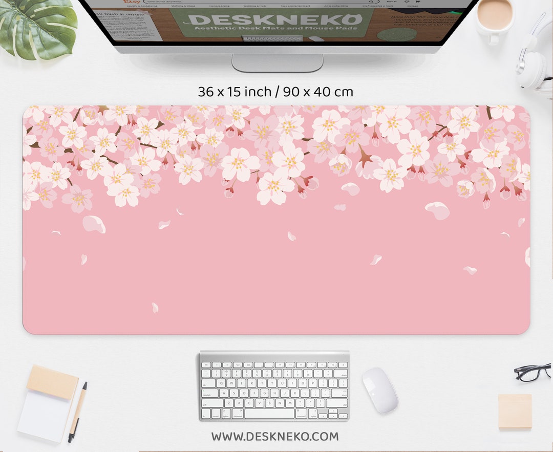 Cherry Blossom Mousepad, Pink Sakura Desk Mat, Cute Japanese Aesthetic ...