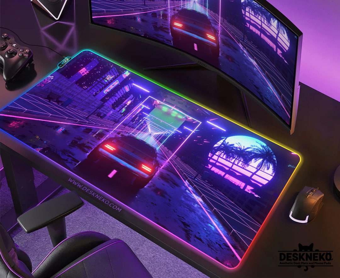 Gaming Desk Mat RGB LED, Vaporwave Mousepad Large, Japanese Cyberpunk ...