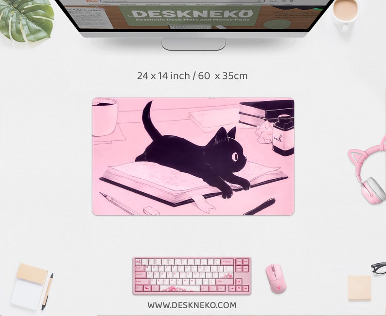 Pink Desk Mat Cute Cat Aesthetic Mousepad Pastel Kawaii - Etsy