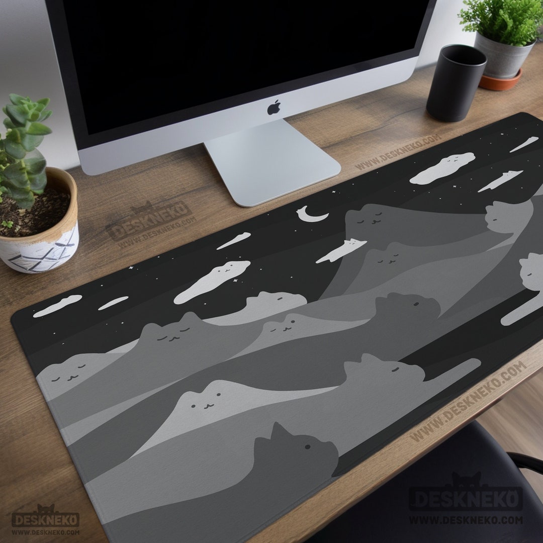 Black Cats Desk Mat Mousepad, Grey Mouse Pad Large, Abstract Art ...