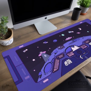 Led Desk Mat Gaming, Space Cat Deskmat, Cute Purple Anime Aesthetic ...