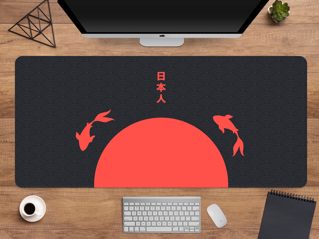 Japanese Mousepad Minimal, Japan Desk Mat Xl, Black and Red, Tokyo ...