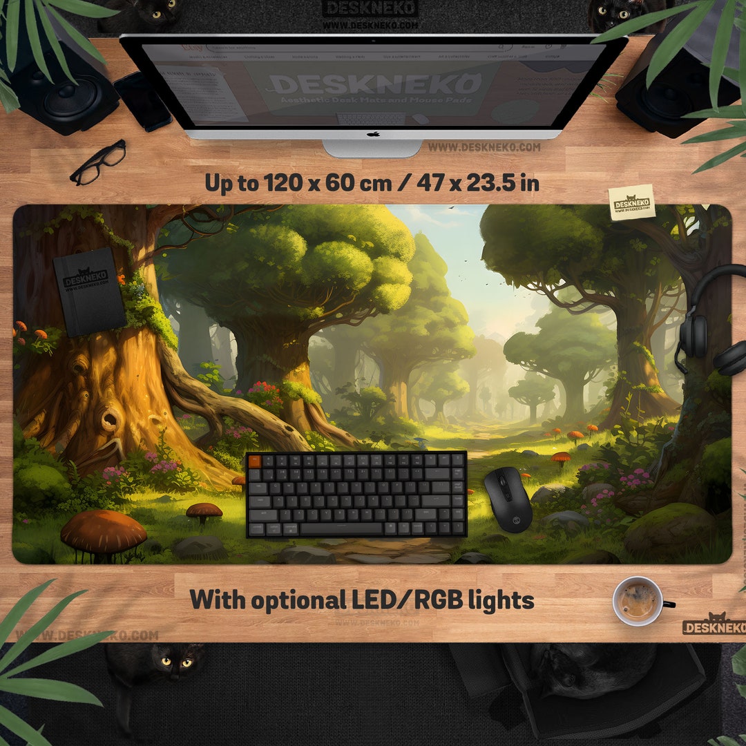 Green Forest Desk Mat: Anime Mouse Pad, Cute Aesthetic Nature Crossing ...