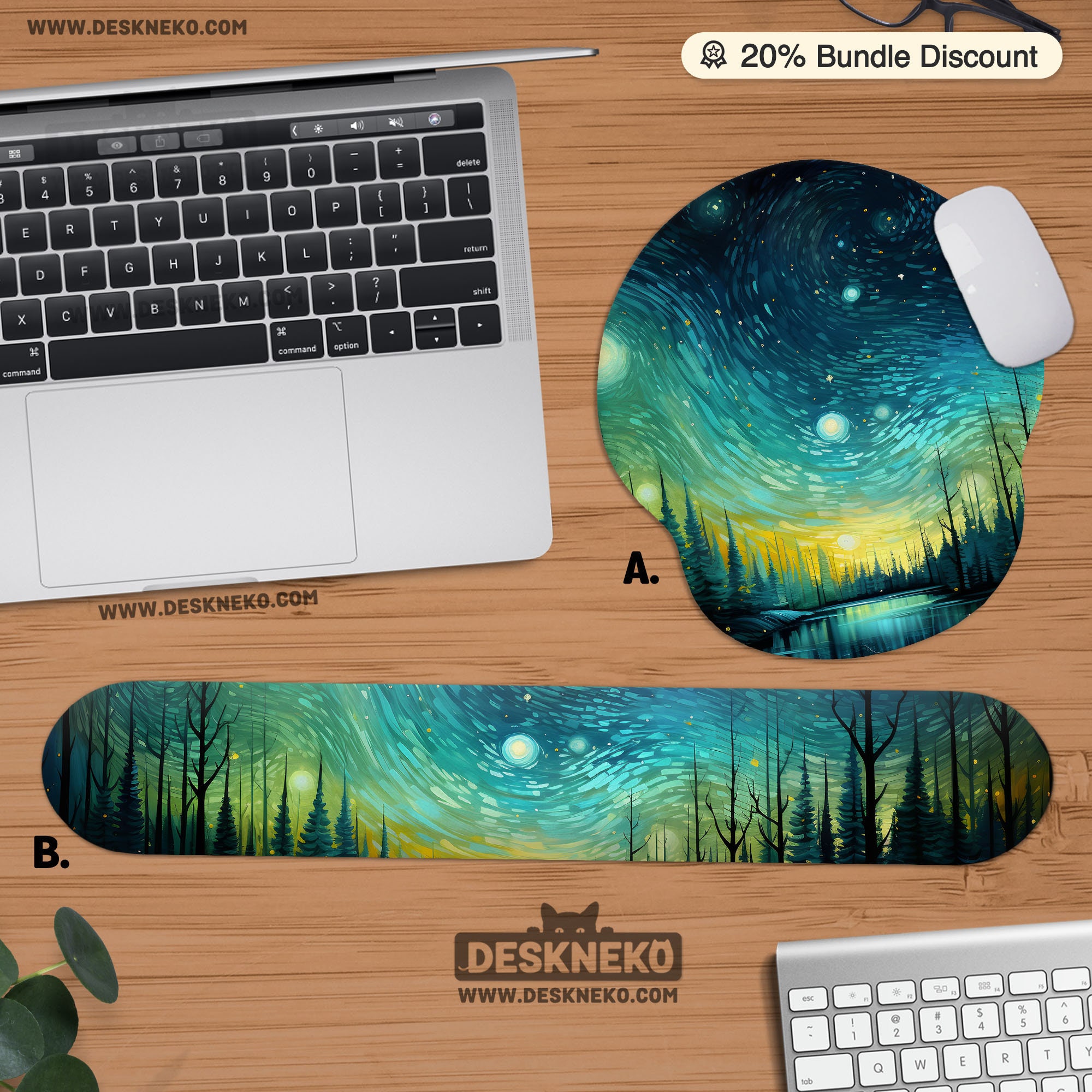 Starry Night Forest: Desk Mat Mouse Pad, Extended Keyboard Deskmat Xl ...