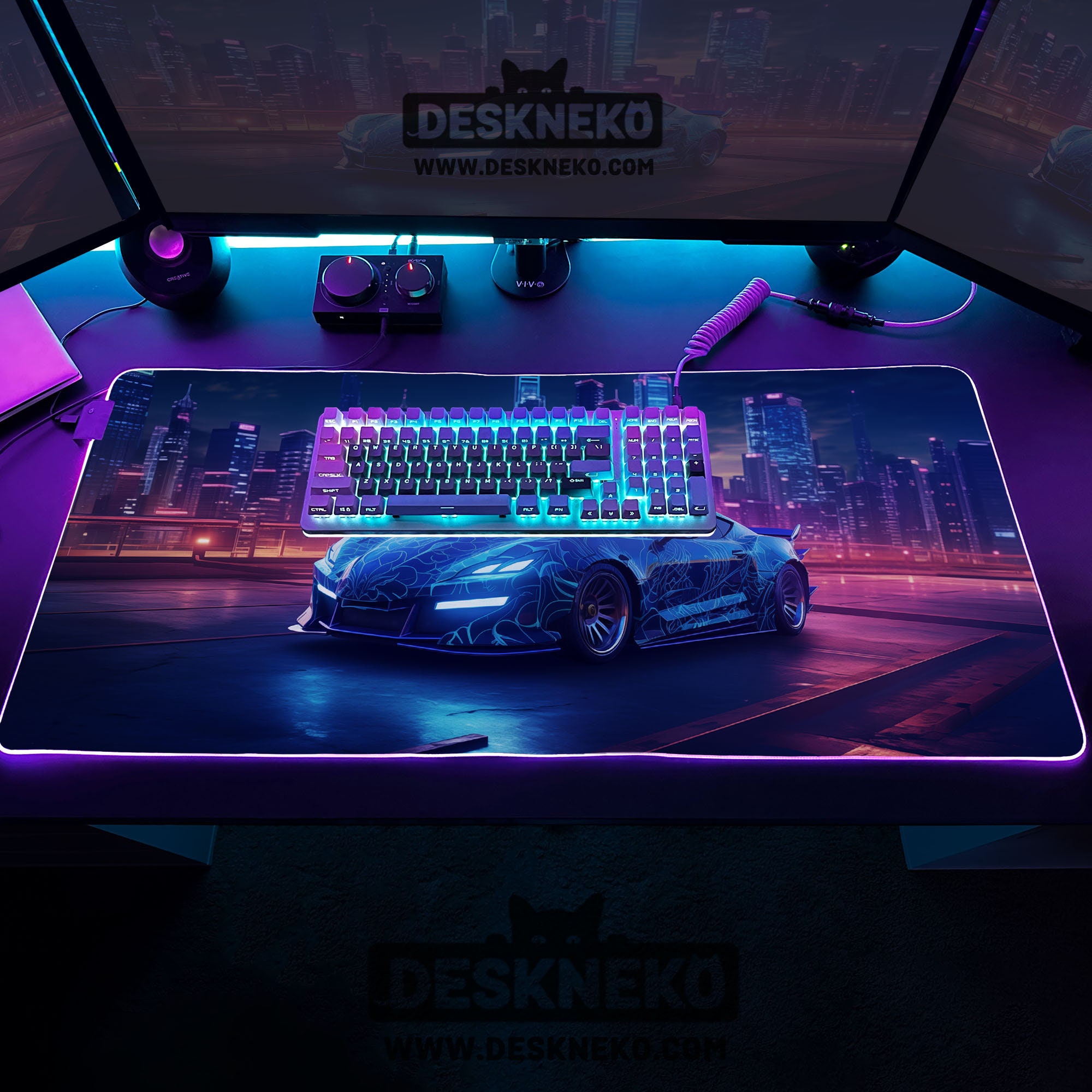 Race Car Mouse Pad LED: Gaming Desk Mat RGB, Neon Purple Cyberpunk ...