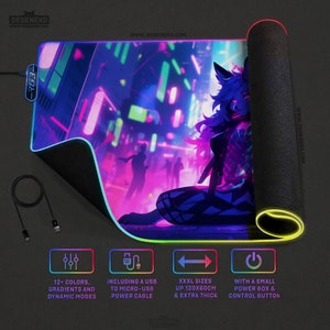 Furry Desk Mat, Large Mouse Pad LED: Gaming Deskmat RGB, Purple Pink ...