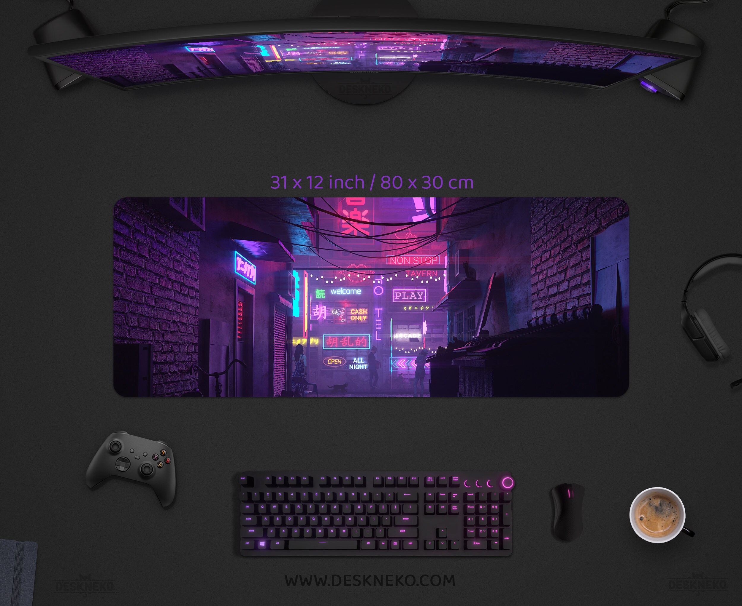 RGB Desk Mat Large, Gaming Deskmat, Anime Mousepad, Japanese Vaporwave ...