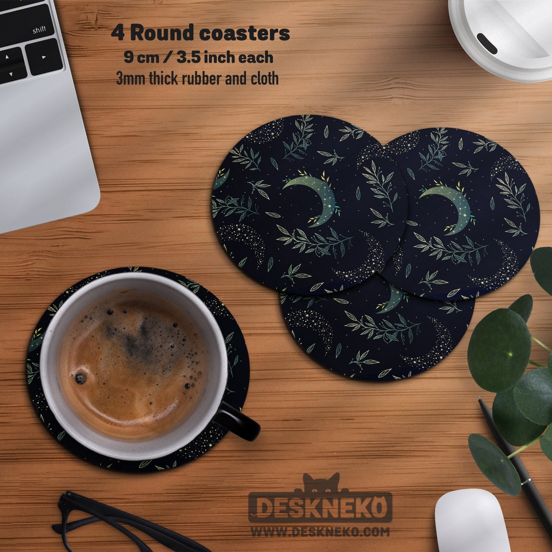 Celestial Drink Coasters & Mouse Pads, Cute Witchy Cottagecore Moon ...