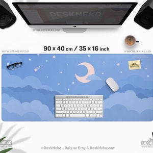 Sky Blue Desk Mat, Cute Clouds Mouse Pad, Large Mousepad Moon Xxl, Rgb ...