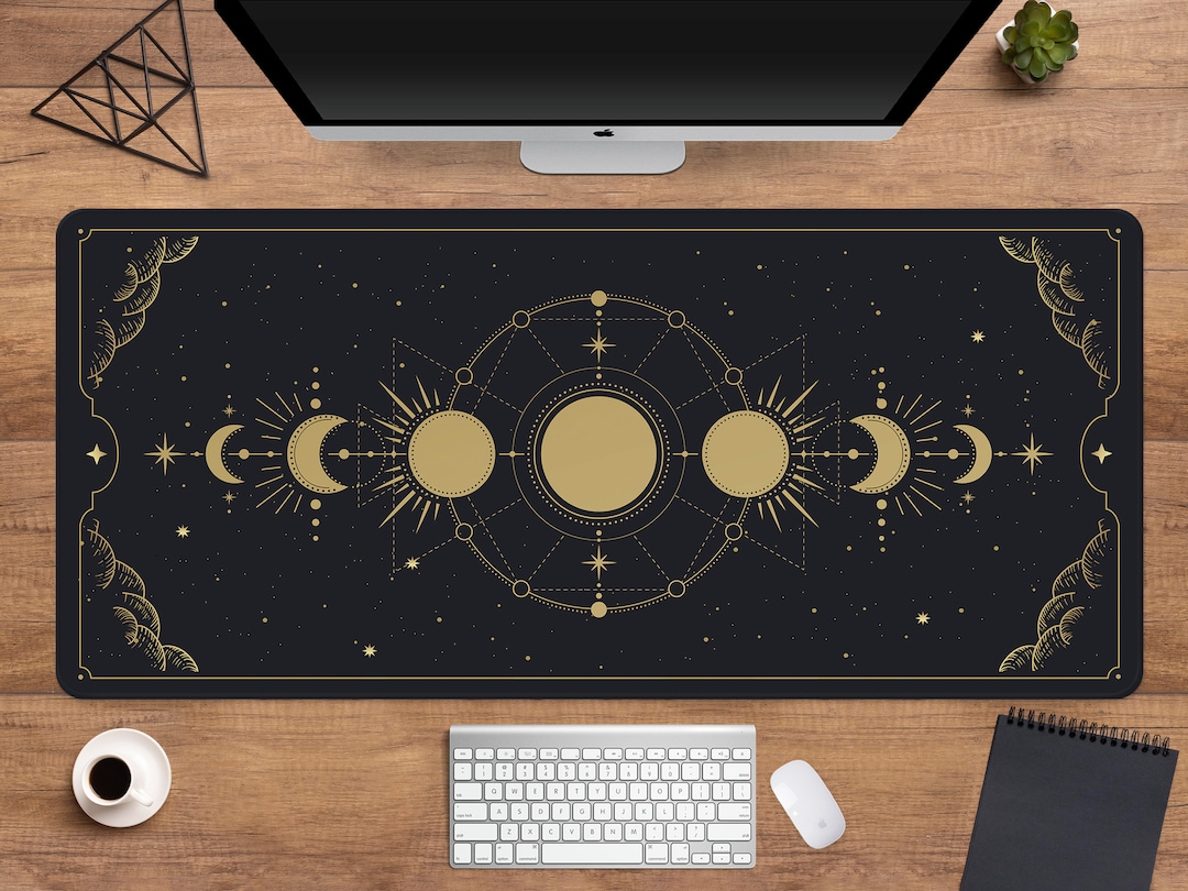 Moon Phases Mousepad, Celestial Desk Mat Xl, Gold Moon Cycle Lunar ...