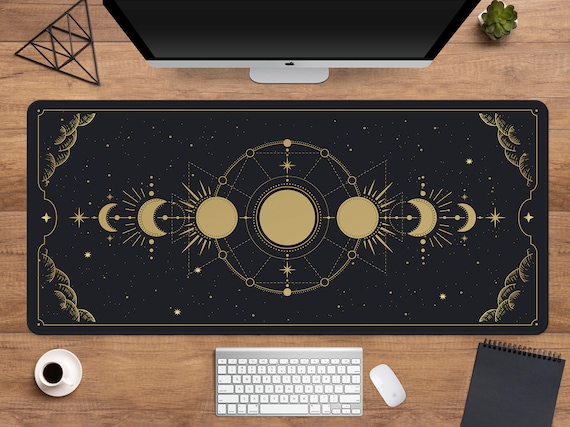 Moon Phases Mousepad Celestial Desk Mat Xl Gold Moon Cycle - Etsy