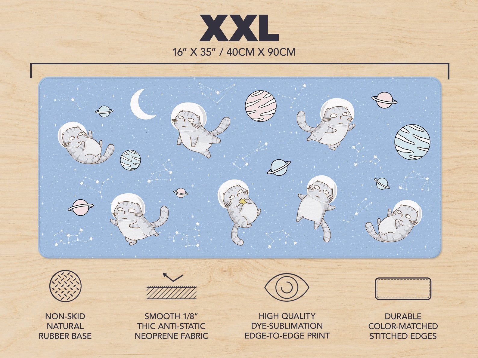 Cute Space Cats Desk Mat Xl Kawaii Mousepad Xxl Large Gaming - Etsy
