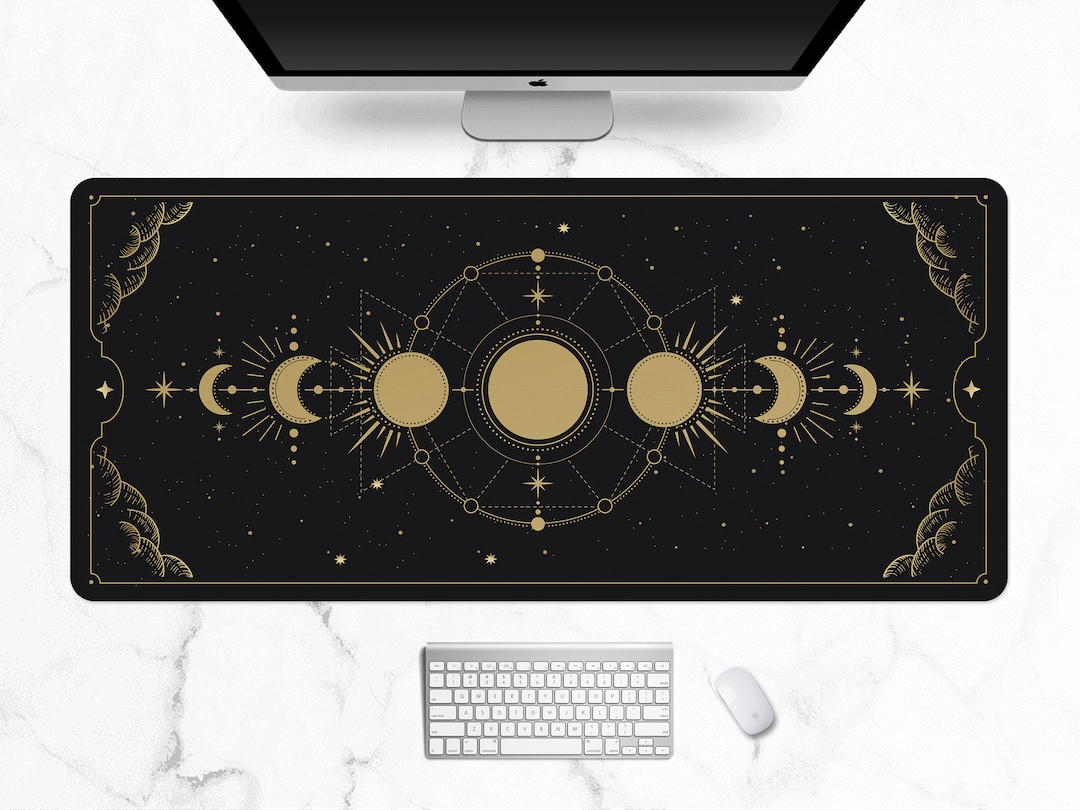Moon Phases Mousepad, Celestial Moon Cycle Lunar Chart in Black and ...