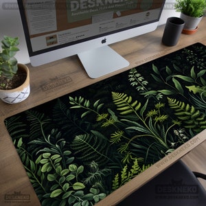 Dark Green Desk Mat: Plants Mouse Pad, Dark Forest Fern, Botanical ...