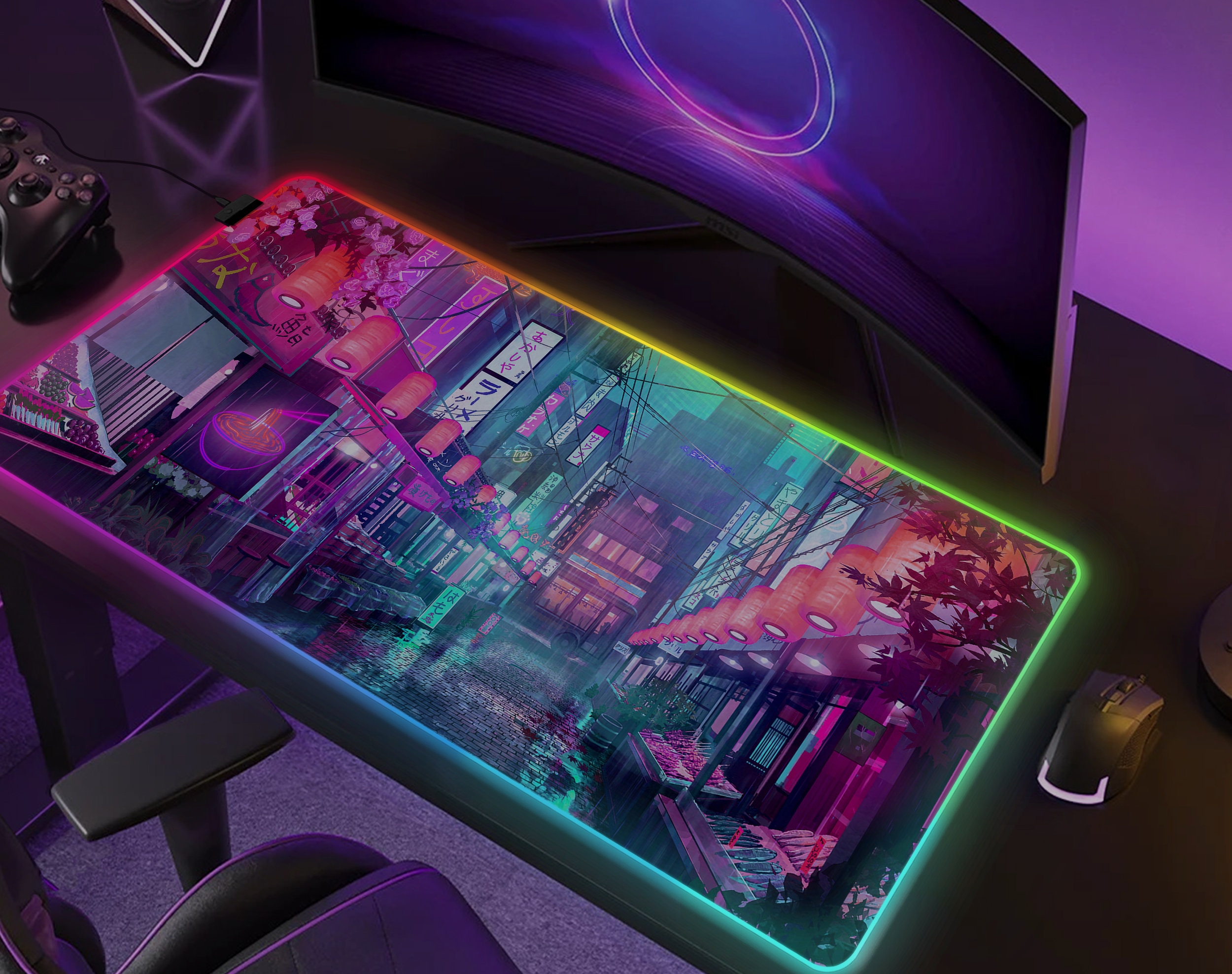 RGB Desk Mat Gaming Mousepad LED Retro Neon Tokyo Vaporwave - Etsy Sweden