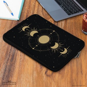 Moon Phases Laptop Sleeve, Black Gold Computer Bag for Women, Witchy ...