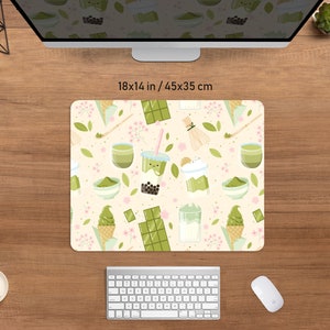 Matcha Desk Mat Kawaii Mousepad Boba Tea, Kawaii Cute Sage Green ...