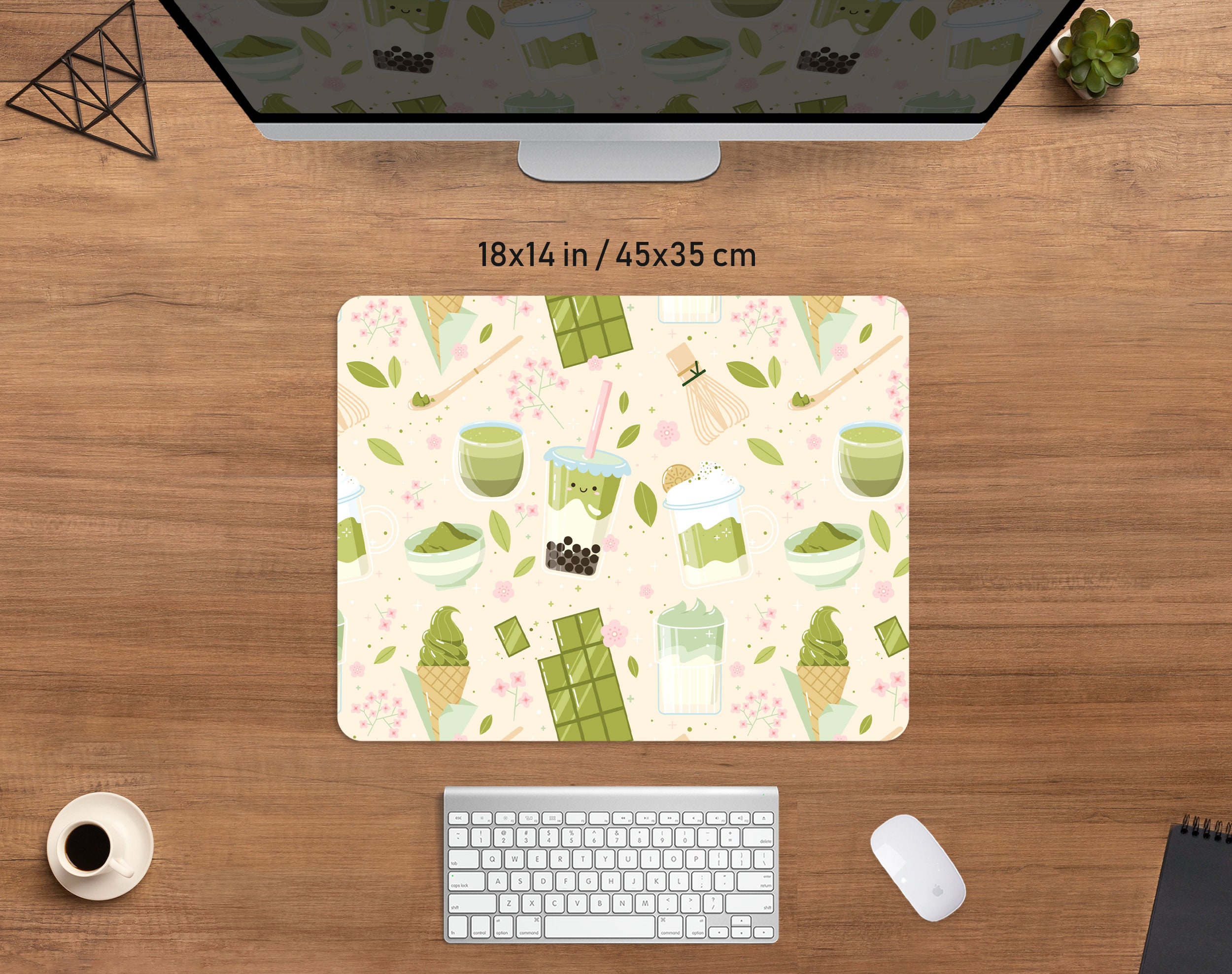 Matcha Desk Mat Kawaii Mousepad Boba Tea, Kawaii Cute Sage Green ...